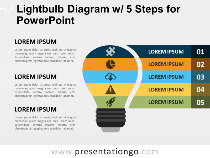 Light Bulb Diagram with 5 Steps for PowerPoint - PresentationGO