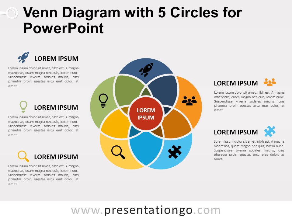 Venn Diagram With 5 Circles For PowerPoint PresentationGO