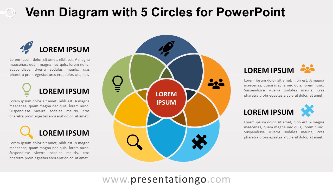 Venn Diagram With 5 Circles For PowerPoint PresentationGO