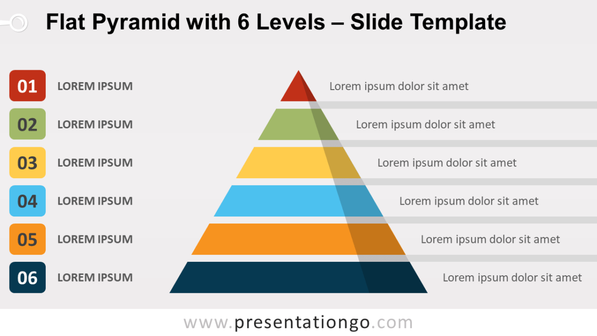 Flat Pyramid with 6 Levels for PowerPoint and Google Slides