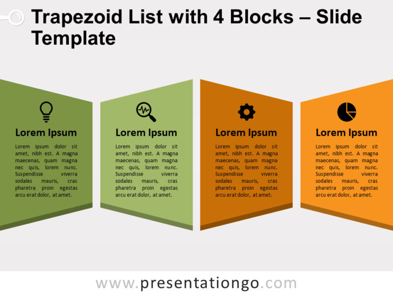 Trapezoid List w/ 4 Blocks for PowerPoint and Google Slides