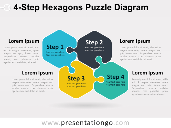 4-Step Hexagons Puzzle Diagram for PowerPoint - PresentationGO