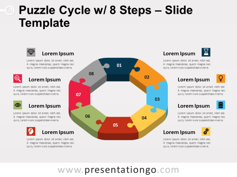 Puzzle Cycle with 8 Steps for PowerPoint and Google Slides