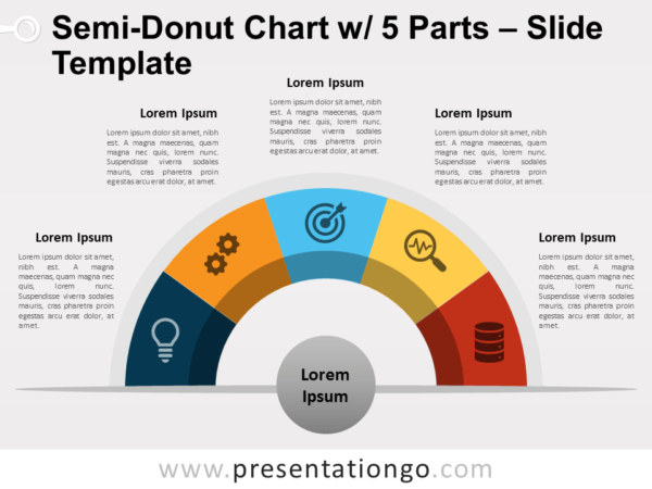 Semi-Donut Chart with 5 Parts for PowerPoint and Google Slides