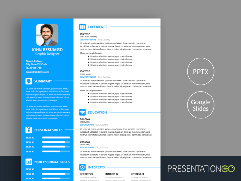 One Page Ppt Resume Template Free Download