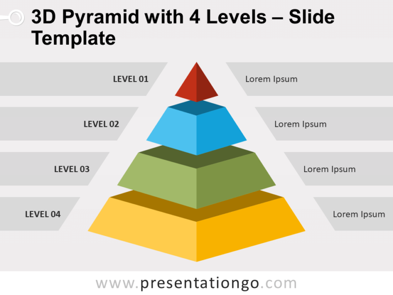 3D Pyramid with 4 Levels for PowerPoint and Google Slides