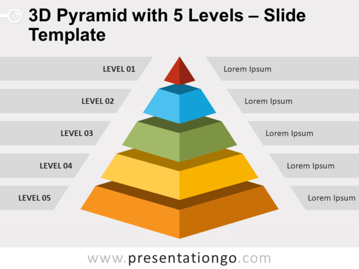 3D Pyramid with 5 Levels for PowerPoint and Google Slides