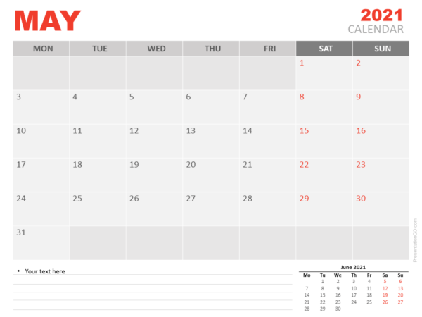 May 2021 Calendar for PowerPoint and Google Slides