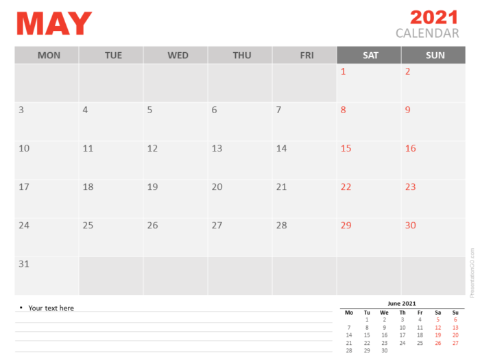 May 2021 Calendar for PowerPoint and Google Slides