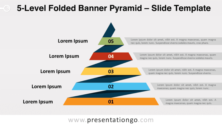 5-Level Folded Banner Pyramid for PowerPoint and Google Slides