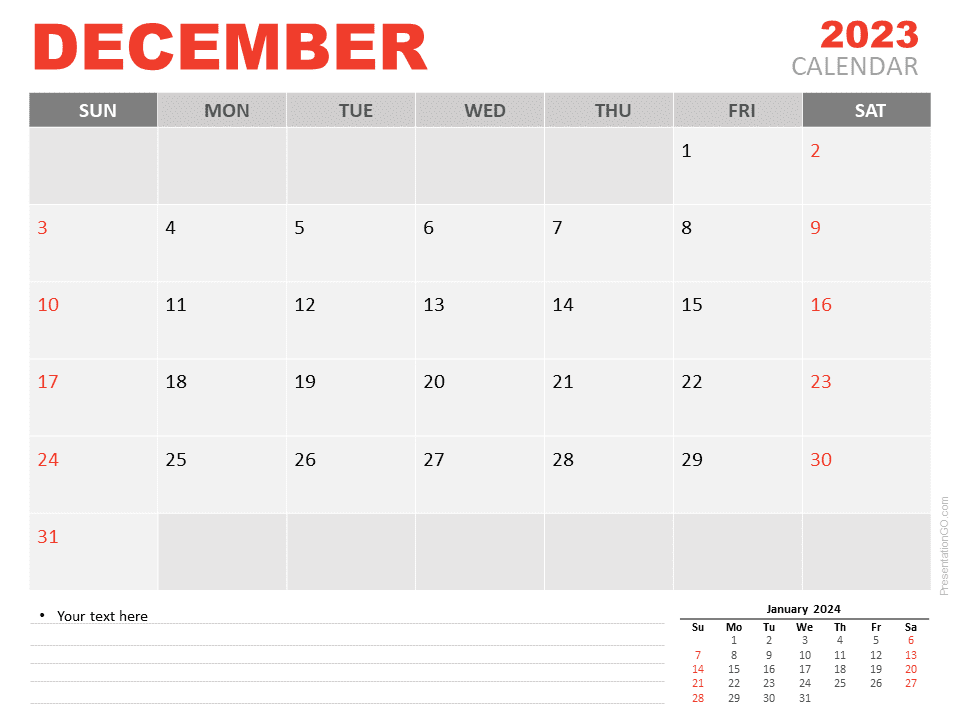 December 2023 Calendar For PowerPoint And Google Slides PresentationGO