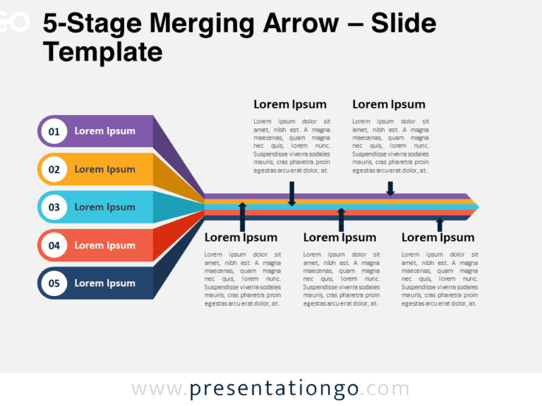 5-Stage Merging Arrow Diagram for PowerPoint and Google Slides