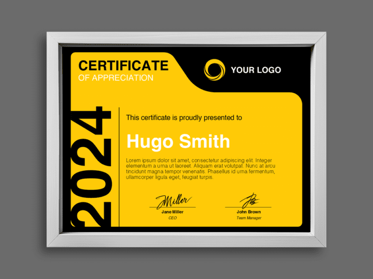 Black and Yellow Certificate Template for PowerPoint & GSlides