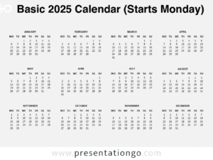 Basic 2025 Calendar (Starts Monday) - PPTX & Google Slides