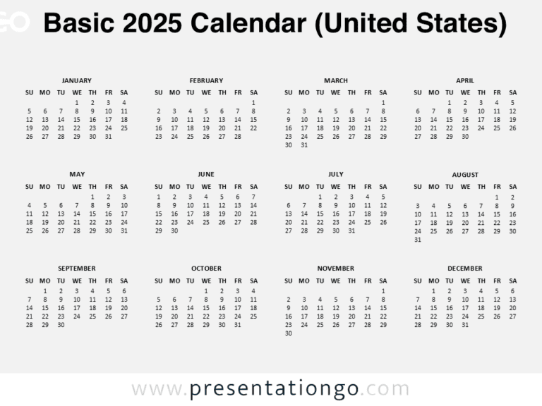 Basic 2025 Calendar (United States) for PPTX & Google Slides