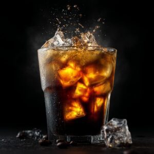 Iced Black Coffee Splash in Frosted Glass with Ice Cubes - PresentationGO