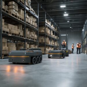 Automated Warehouse with AGV Robots in Operation - PresentationGO