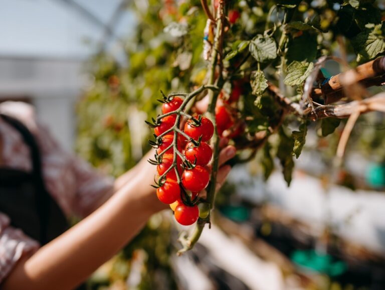 Harvesting Ripe Tomatoes in a Sunlit Greenhouse - PresentationGO