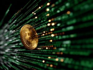 Bitcoin Cryptocurrency with Digital Matrix Background - PresentationGO