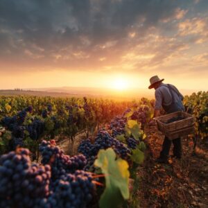 Grape Harvesting in Vineyard at Sunset - PresentationGO