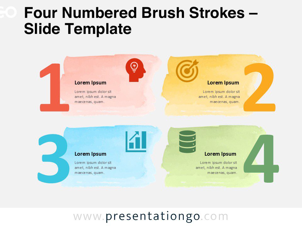 Four Numbered Brush Strokes for PowerPoint & Google Slides
