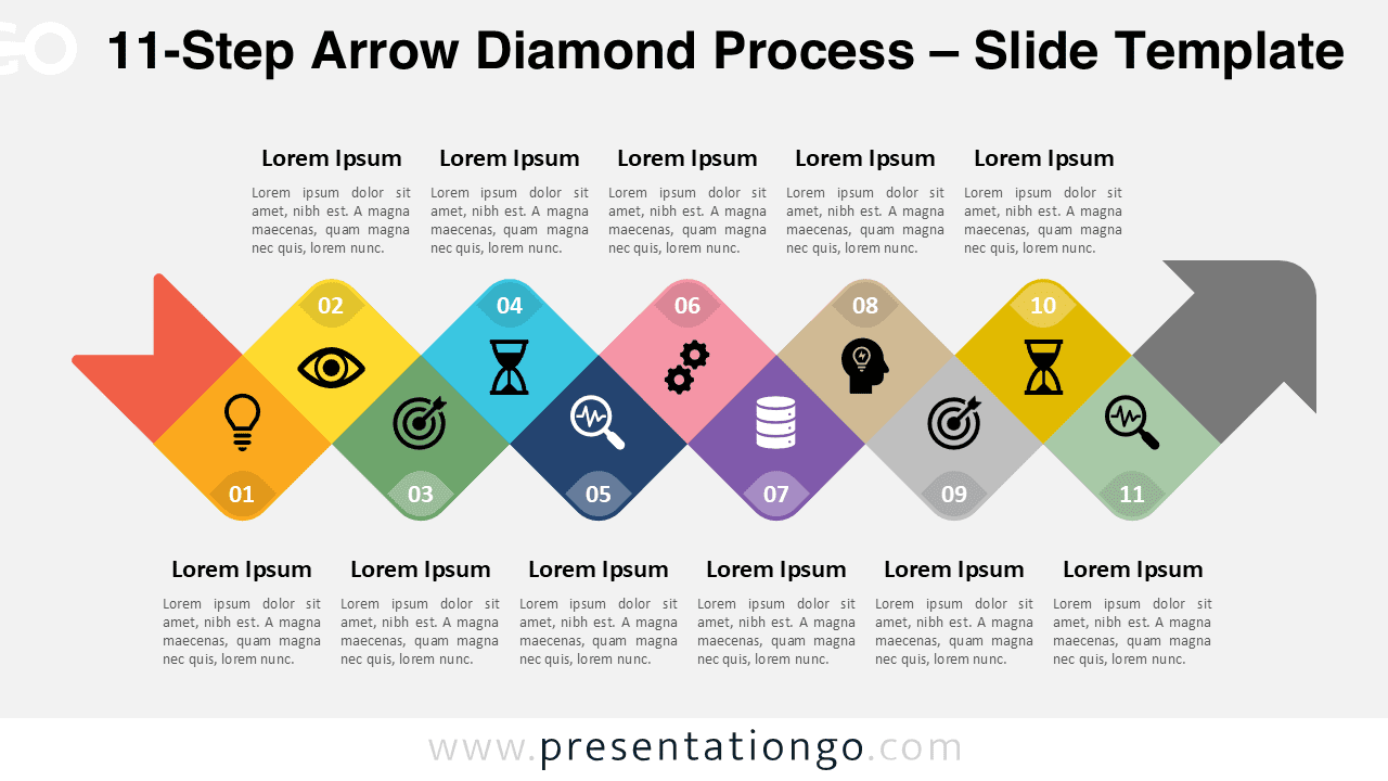 11-Step Arrow Diamond Process for PowerPoint & Google Slides