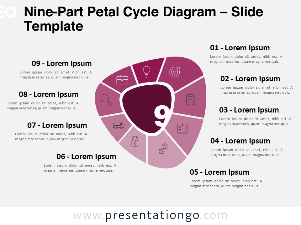 Nine-Part Petal Cycle Diagram for PowerPoint & Google Slides