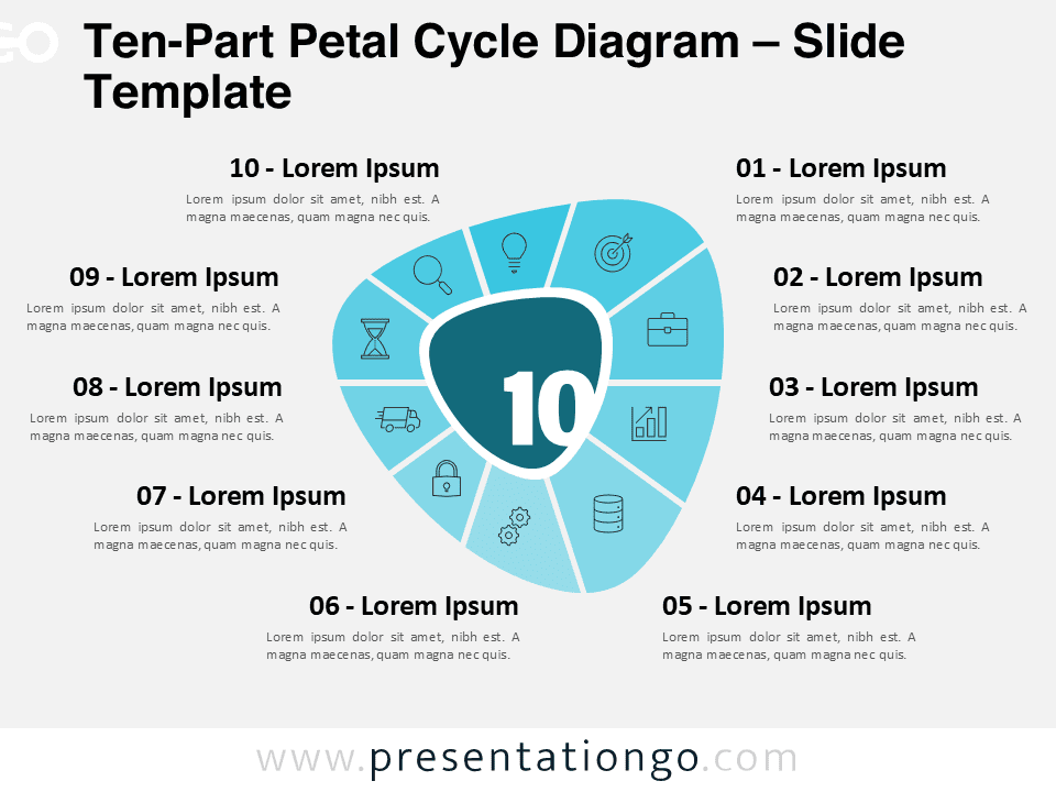 Ten-Part Petal Cycle Diagram for PowerPoint & Google Slides