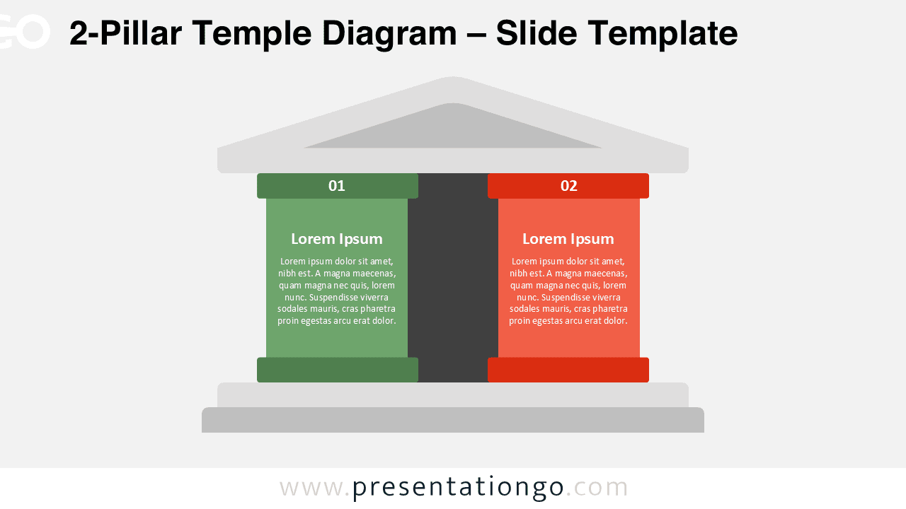 2-Pillar Temple Diagram for PowerPoint & Google Slides