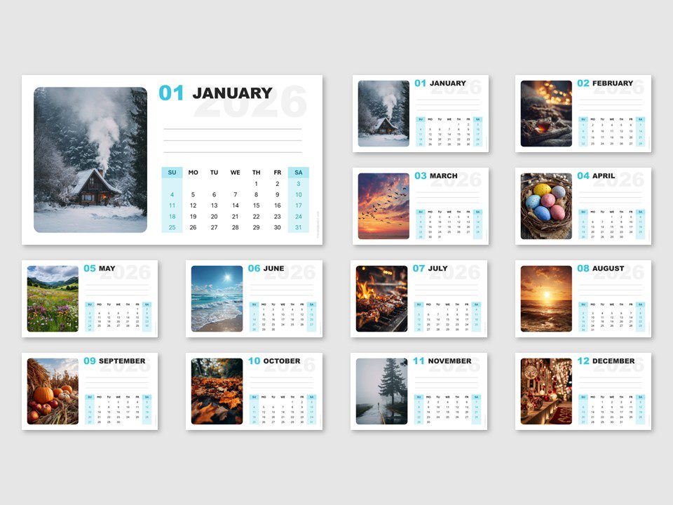 2026 Modern Photo Calendar (Sunday Start) - PowerPoint & Google Slides