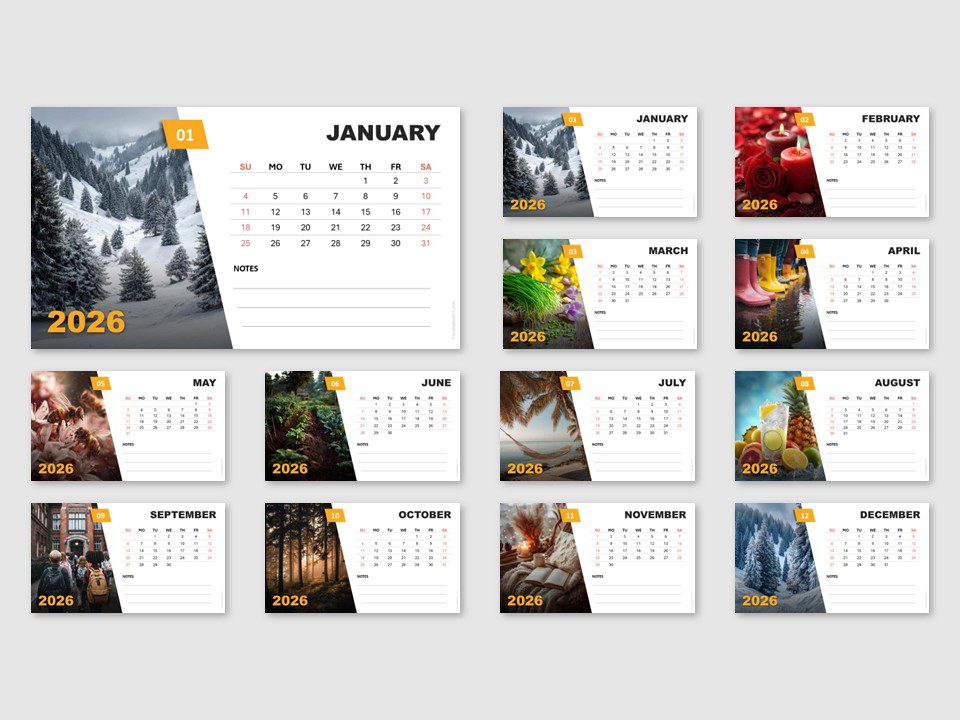 2026 Seasonal Photo Calendar (Sunday Start) for PowerPoint