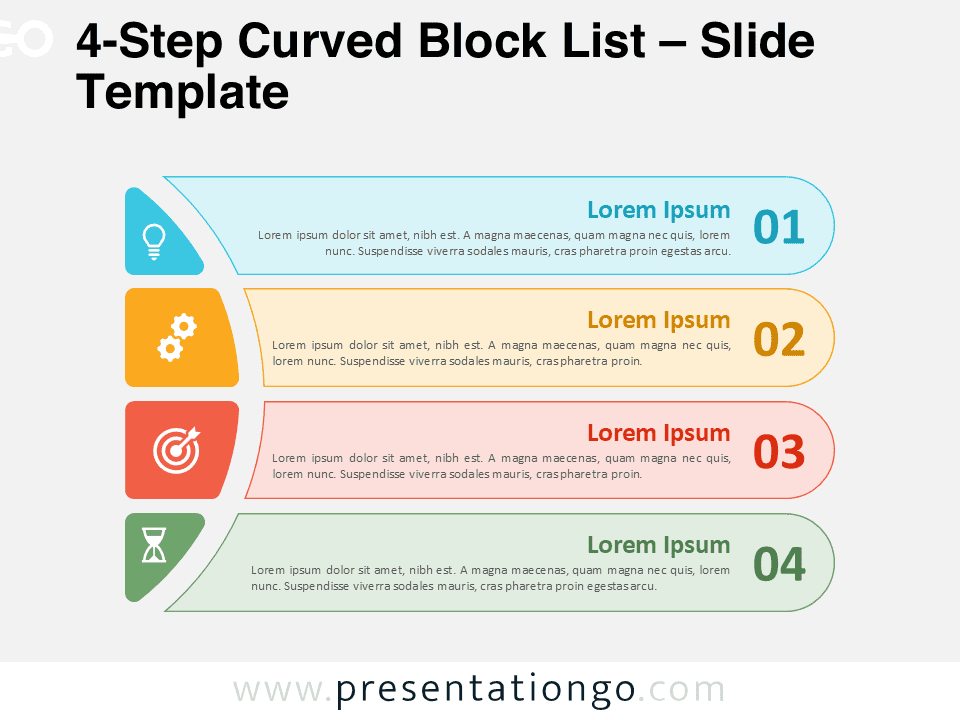 4-Step Curved Block List for PowerPoint & Google Slides