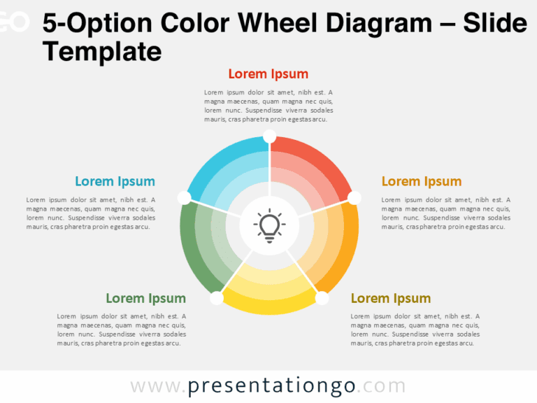 5-Option Color Wheel Diagram for PowerPoint and Google Slides