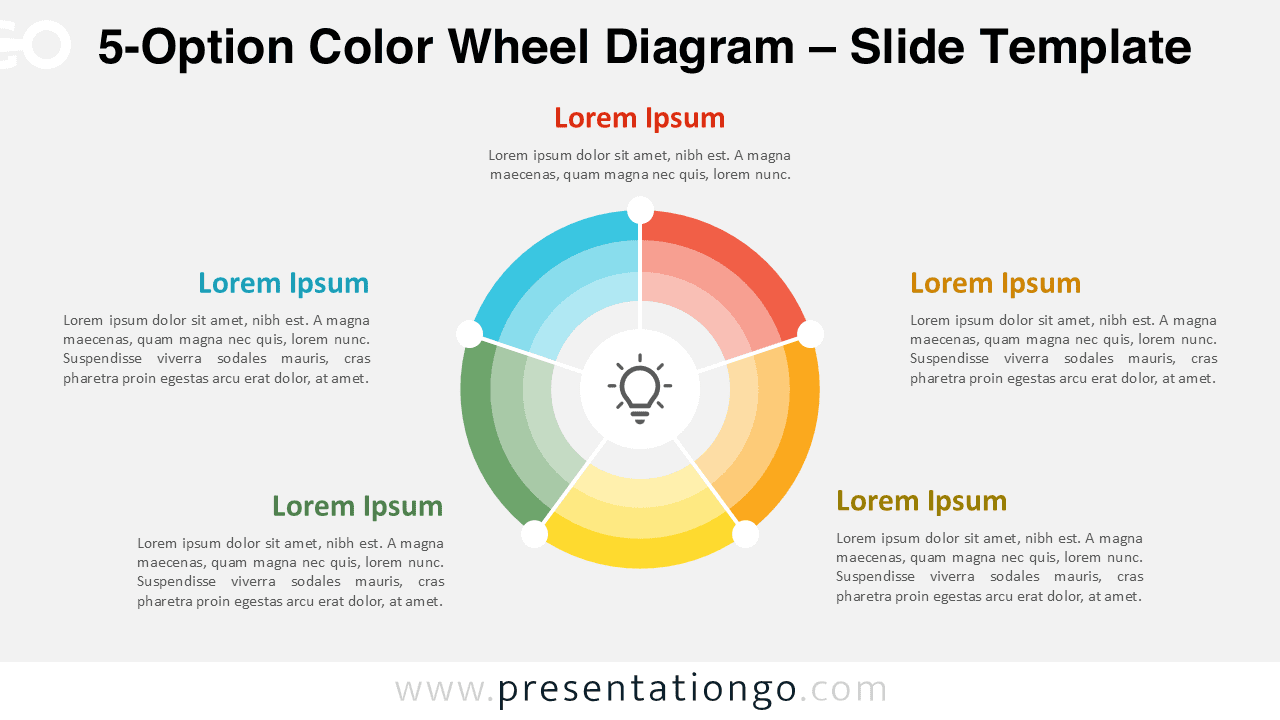 5-Option Color Wheel Diagram for PowerPoint and Google Slides