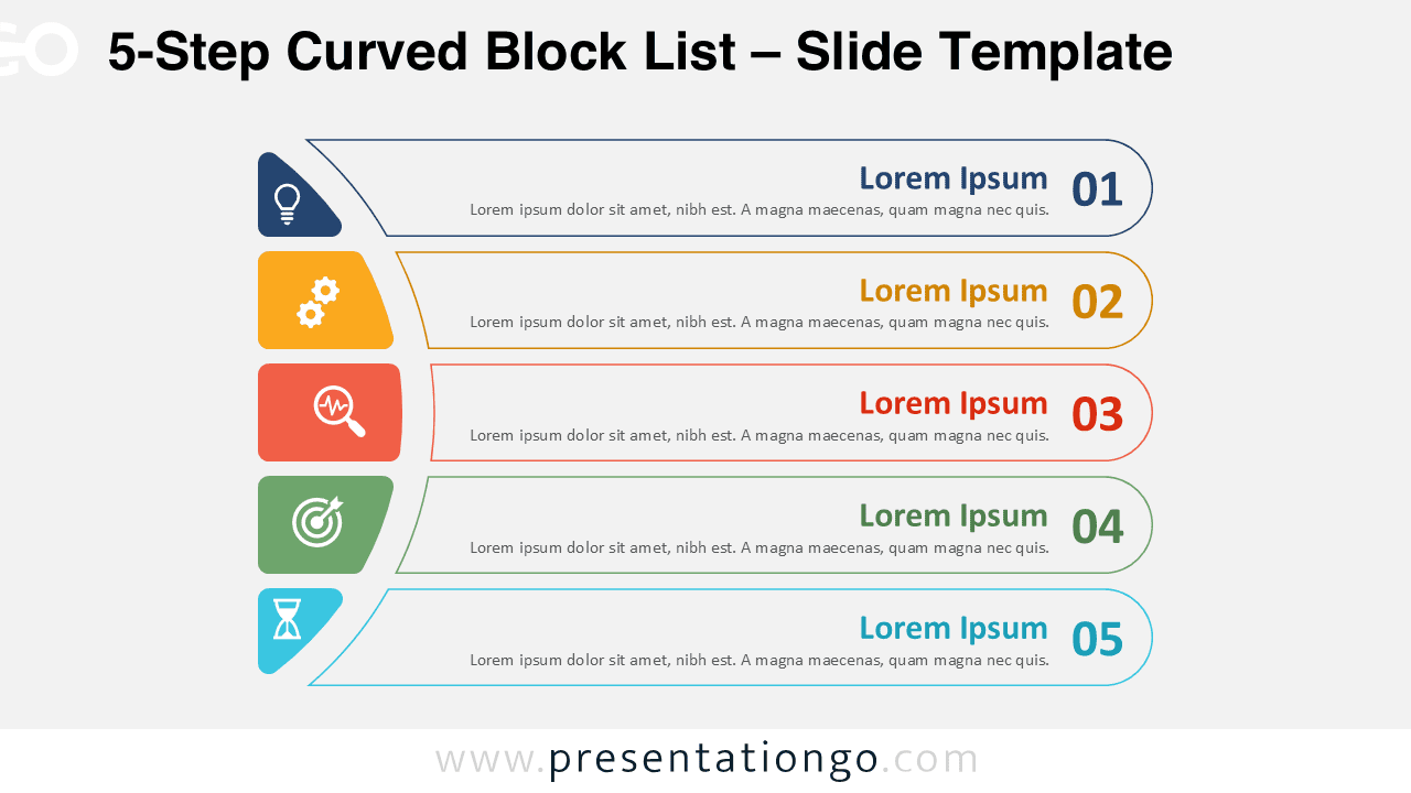 5-Step Curved Block List for PowerPoint & Google Slides