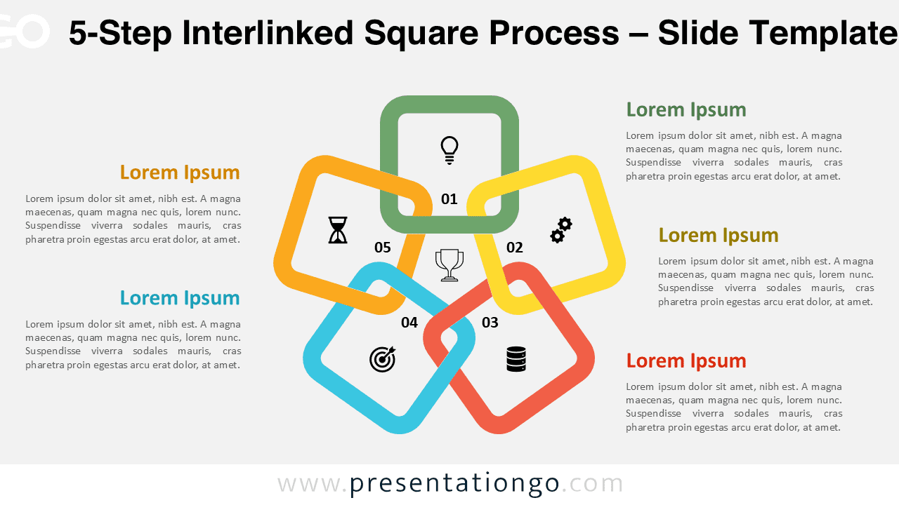 5-Step Interlinked Square Process - PowerPoint & Google Slides