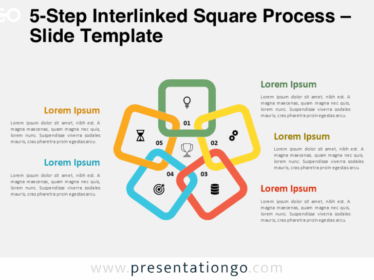 5-Step Interlinked Square Process - PowerPoint & Google Slides
