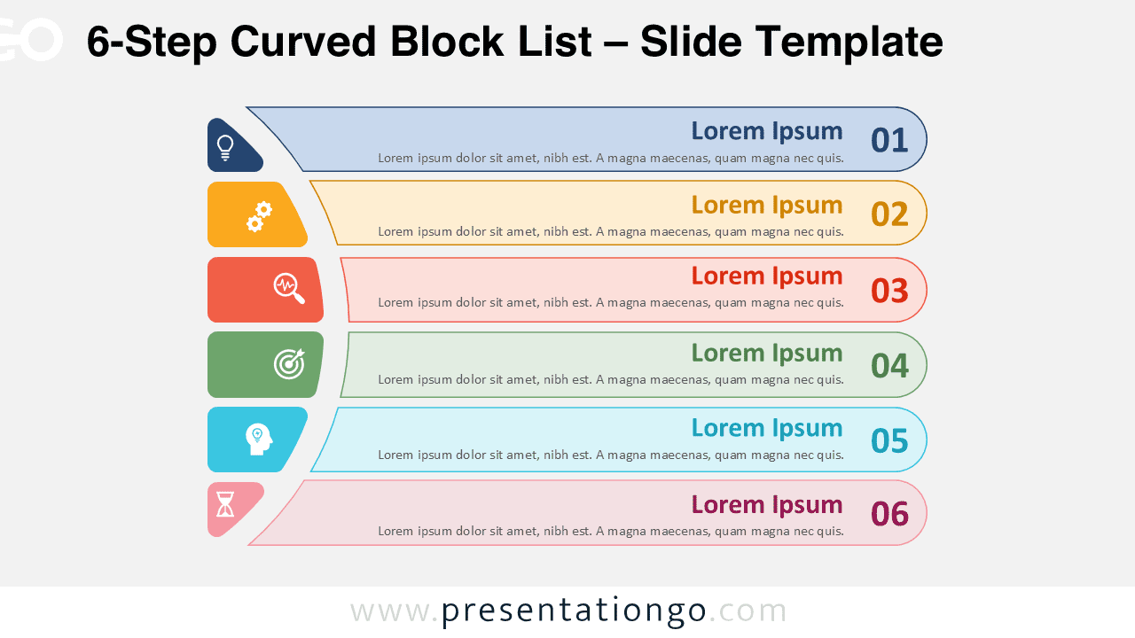 6-Step Curved Block List for PowerPoint & Google Slides