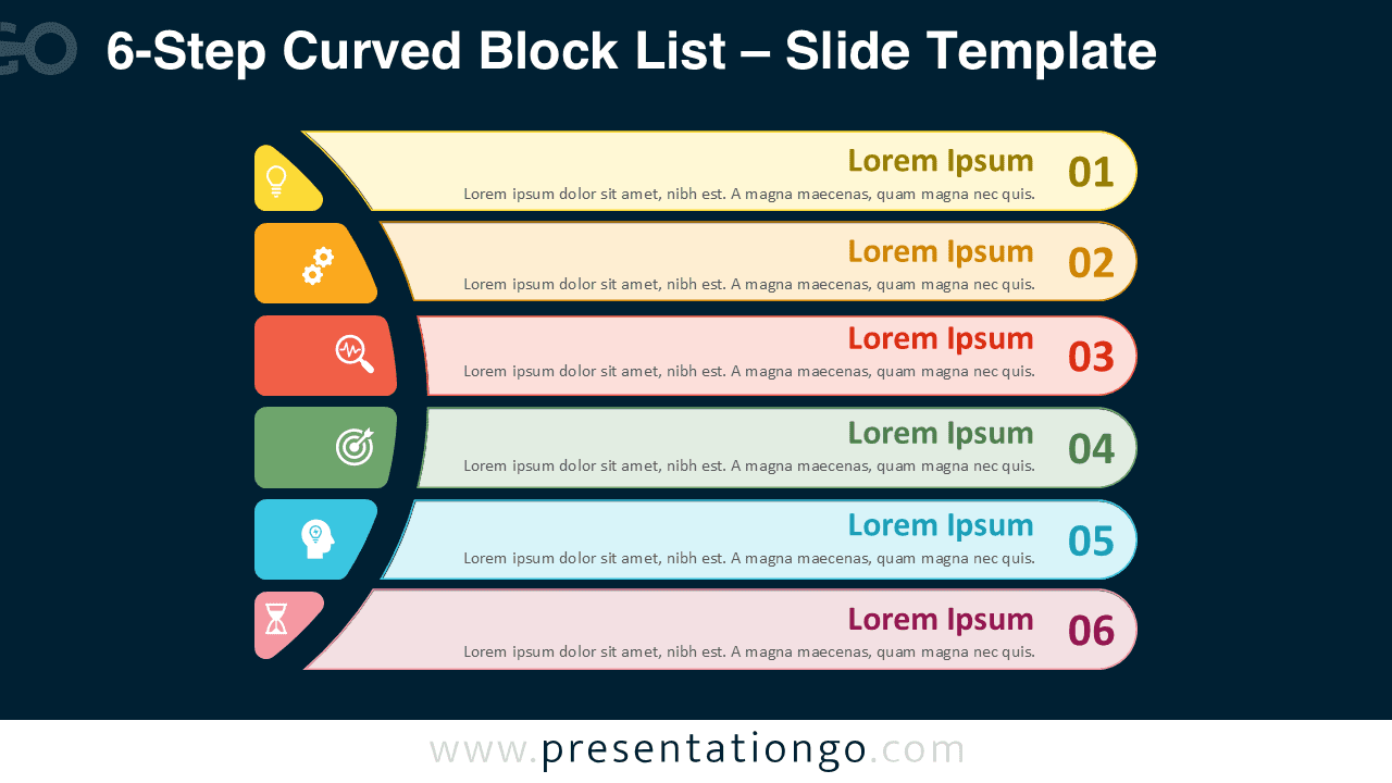 6-Step Curved Block List for PowerPoint & Google Slides