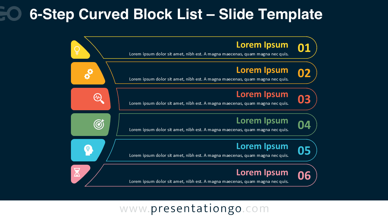 6-Step Curved Block List for PowerPoint & Google Slides