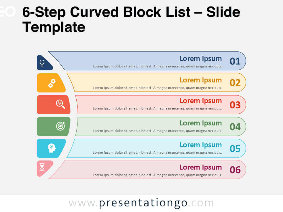 6-Step Curved Block List for PowerPoint & Google Slides