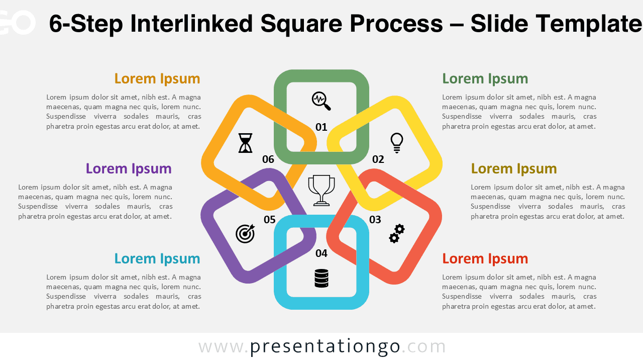 6-Step Interlinked Square Process - PowerPoint & Google Slides