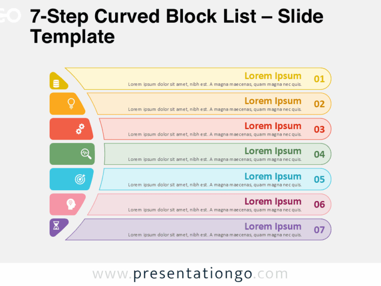 7-Step Curved Block List for PowerPoint & Google Slides