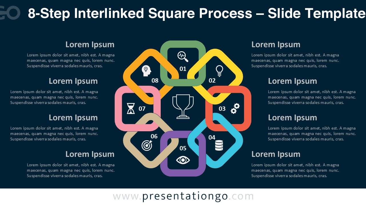8-Step Interlinked Square Process - PowerPoint & Google Slides