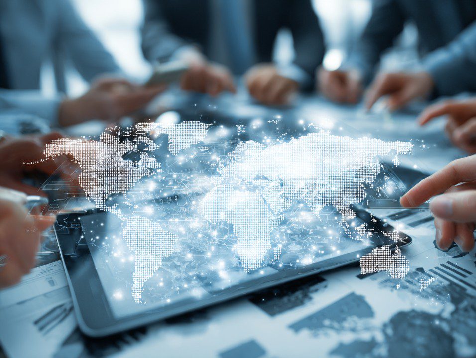 Global Business Strategy with Digital World Map