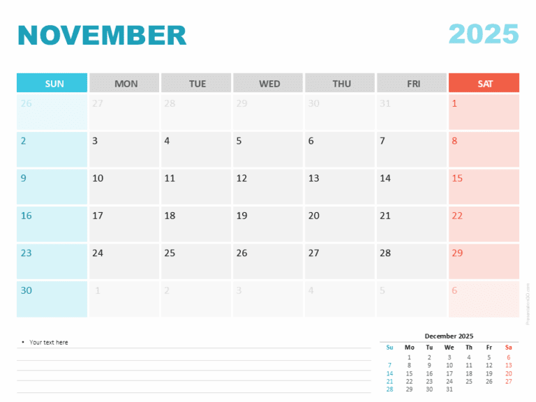 November 2025 Monthly Calendar for PowerPoint & Google Slides