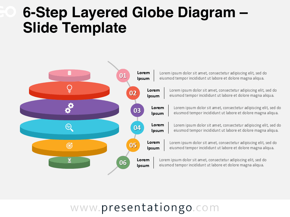 3-Step Layered Globe Diagram for PowerPoint & Google Slides