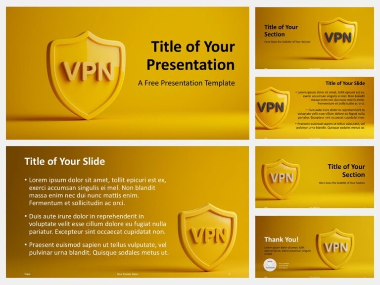 Golden VPN Shield Template for PowerPoint & Google Slides