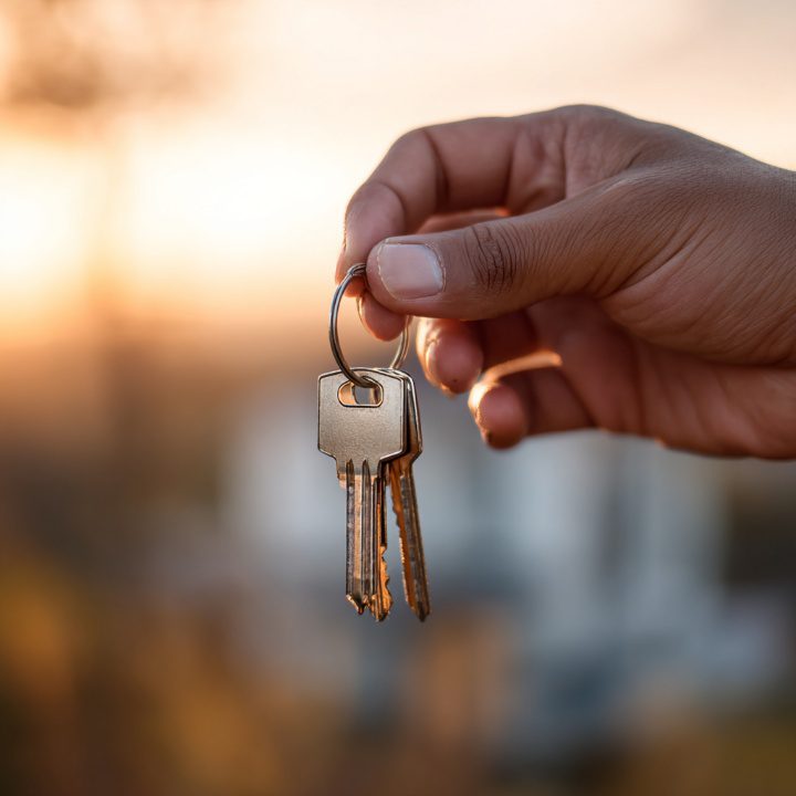 New Homeowner Receiving Keys at Sunset