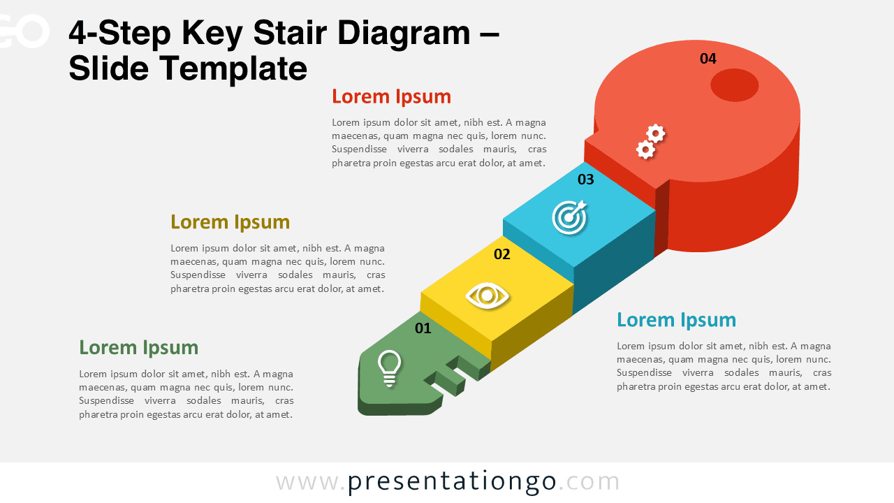 4-Step Key Stair Diagram for PowerPoint and Google Slides